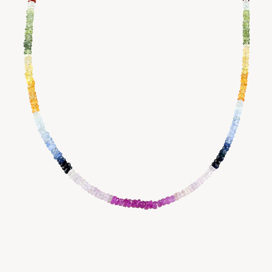 Graduated Rainbow Sapphire Beaded Necklace | 9k Gold