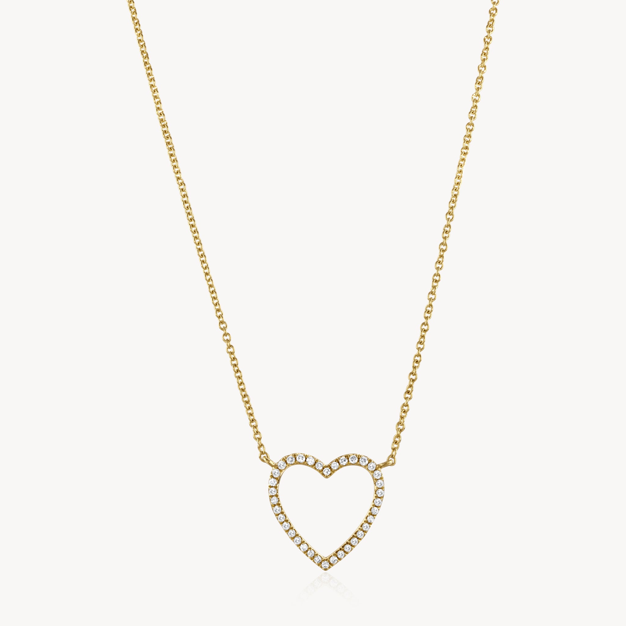 Diamond-Outline Heart Necklace | 14k Gold